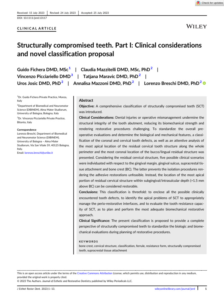 Structurally Compromised Teeth Guide | PDF | Periodontology | Dentistry ...