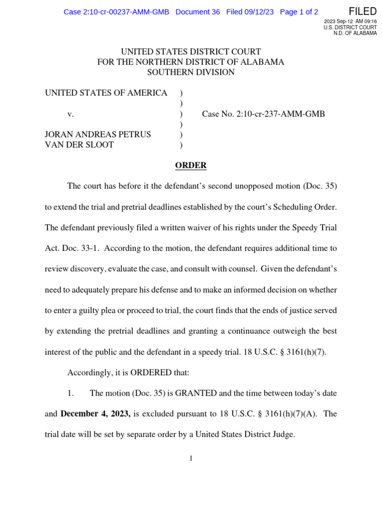 Motion To Continue Order | PDF | Continuance | United States District Court