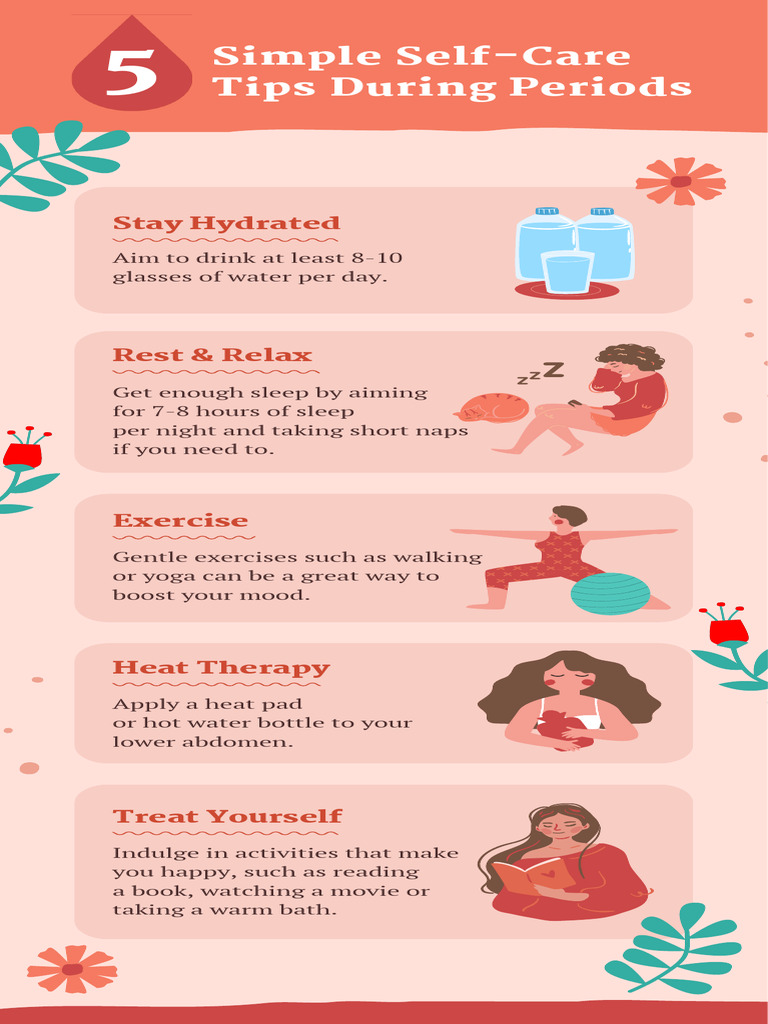 Orange and Pink Illustrated Self-Care Tips Infographic | PDF