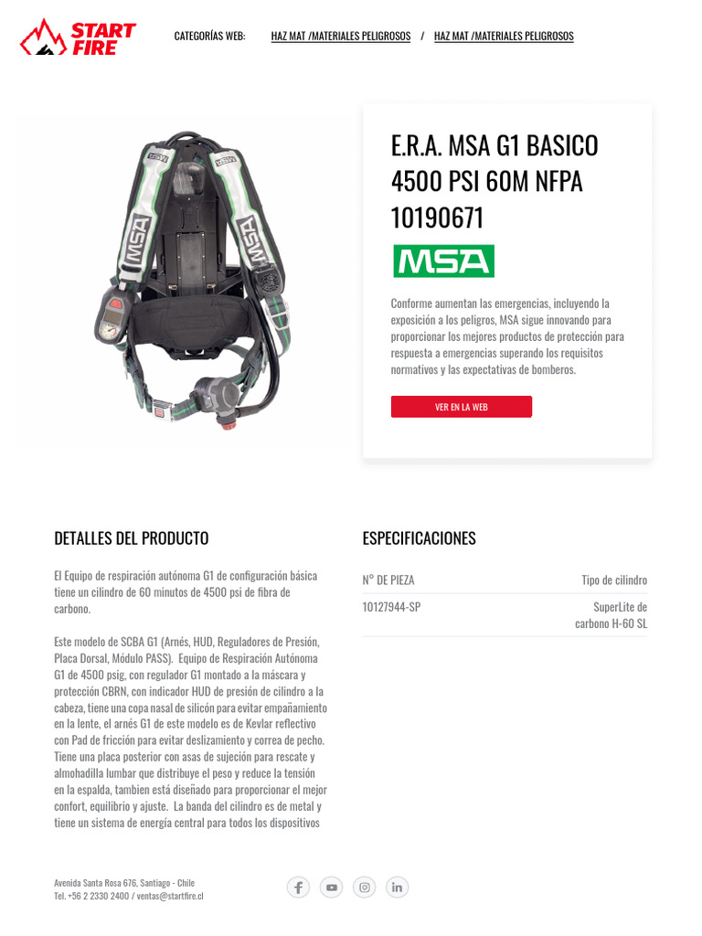 Era Msa g1 Basico 4500 Psi 60m Nfpa 10190671 | PDF | Ciencias fisicas