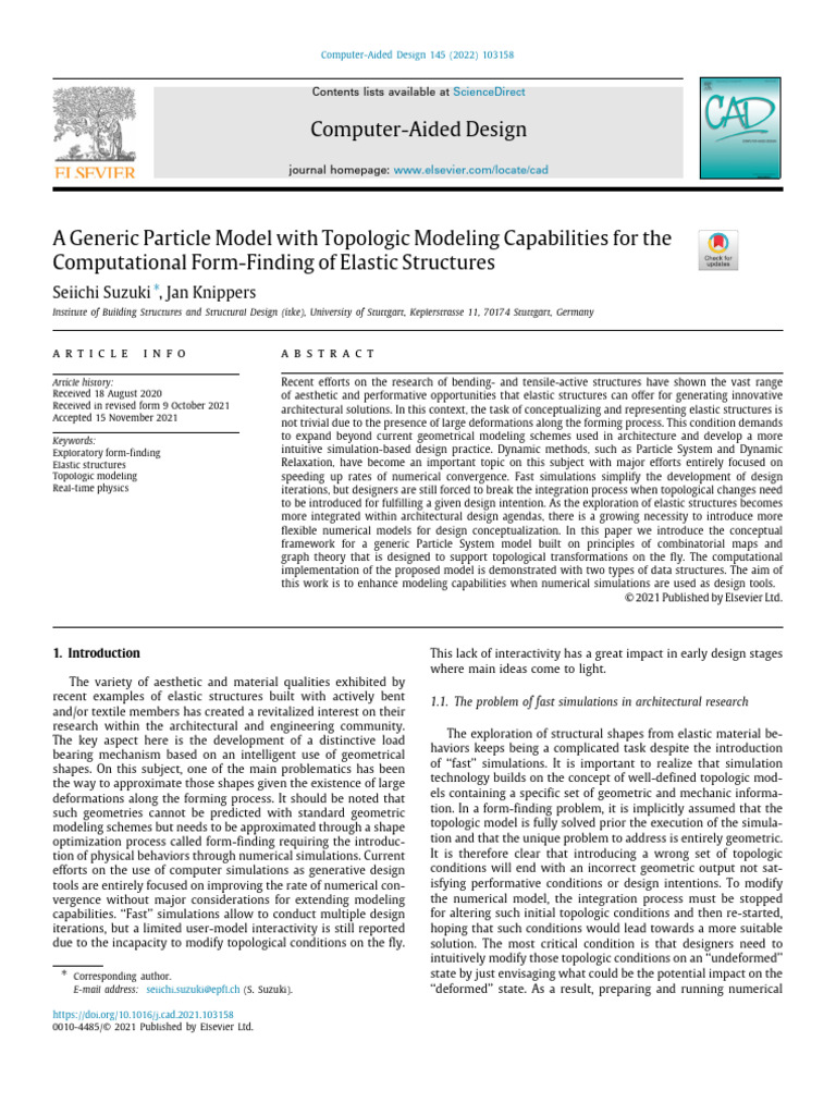A Generic Particle Model With Topologic Modeling Capabilities For The Computational Form-Finding ...