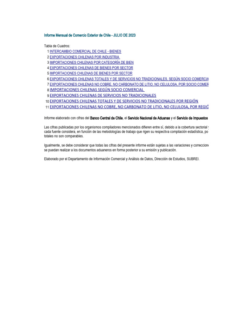 Imcomex - Subrei - Julio 2023 | PDF | El comercio internacional | Chile