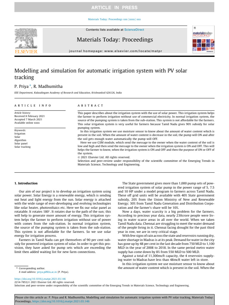 Modelling and Simulation For Automatic Irrigation System With PV Solar Tracking | PDF ...