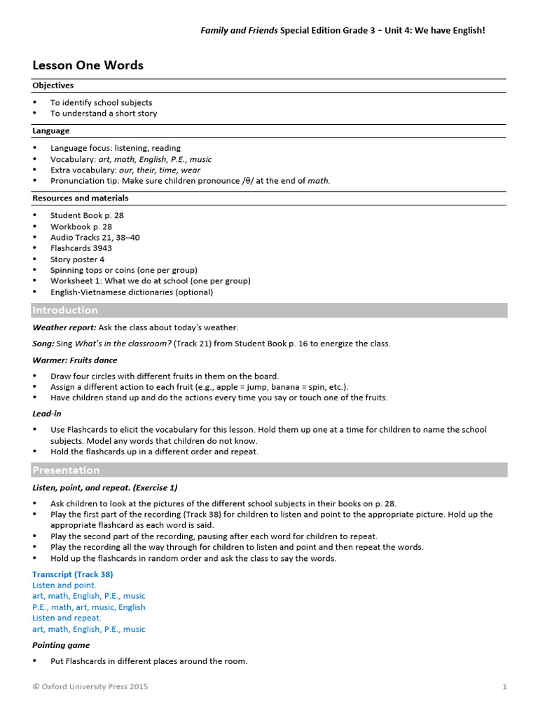 Unit 4: We Have English! | PDF | Vocabulary | Phonics