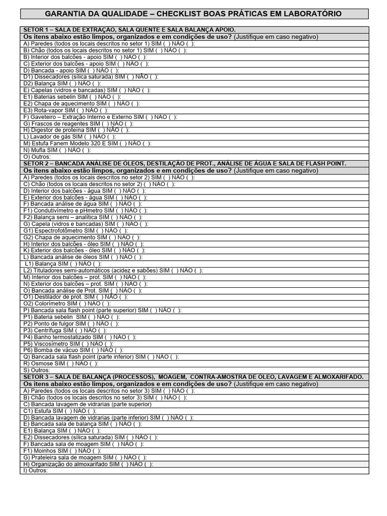 Check List - Boas Práticas em Laboratório | PDF | Processos industriais ...