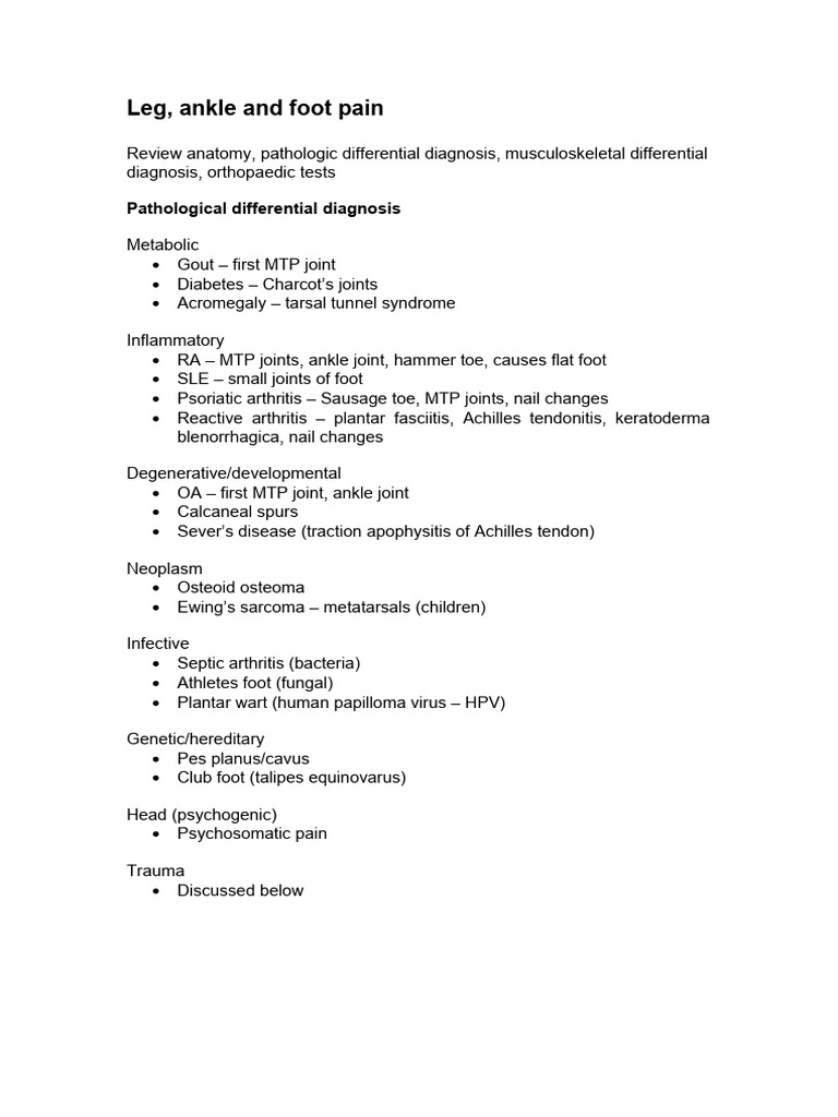 Leg, Ankle, and Foot Pain Diagnosis Guide | PDF | Foot | Ankle