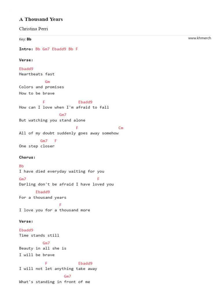 A Thousand Years Chords - Christina Perri | PDF | Art | Poetry