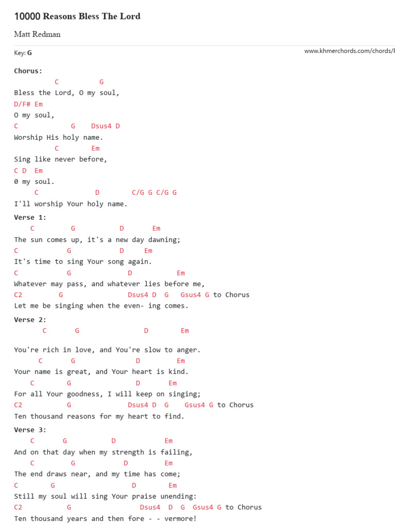 Reasons Bless The Lord Chords - Matt Redman | PDF
