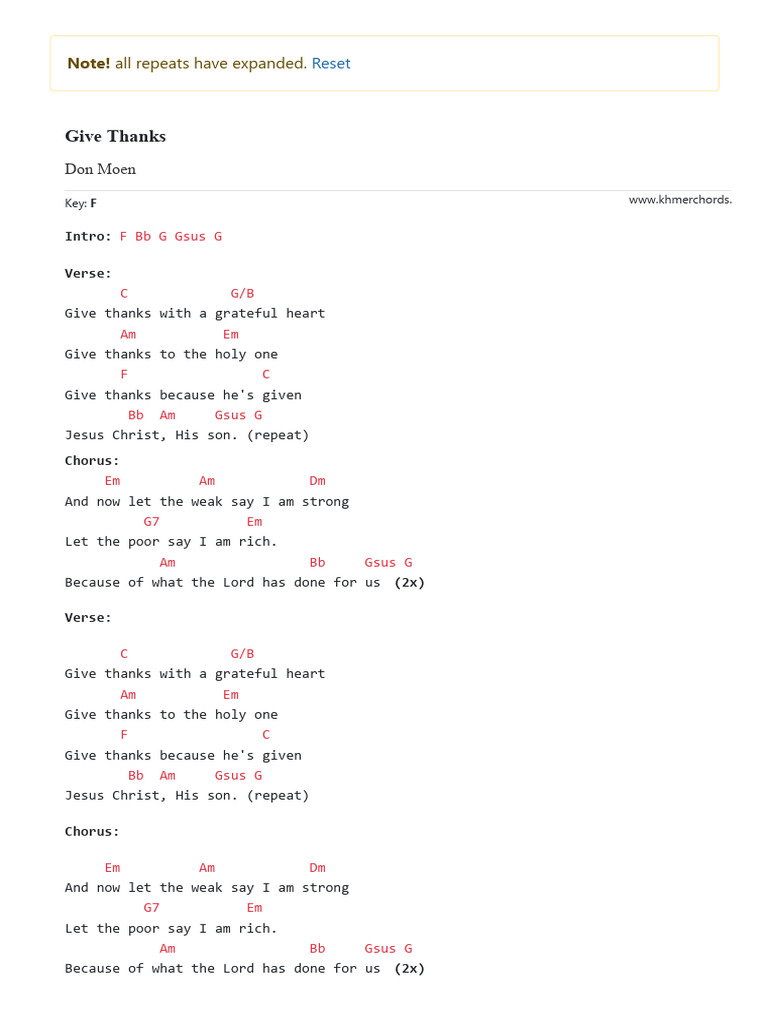 Give Thanks Chords - Don Moen | PDF