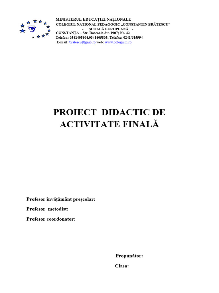 Proiect Didactic de Activitate Cresa | PDF