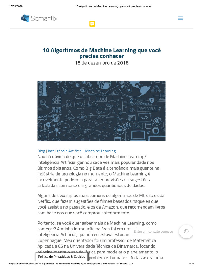 Artigo 10 Algoritmos de Machine Learning Que Você Precisa Conhecer ...