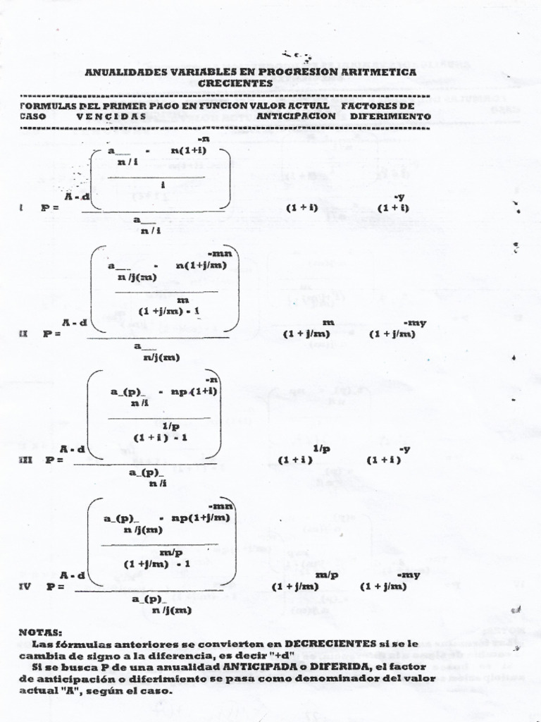 Fórmulas de Anualidades en Progresión Aritmética | PDF