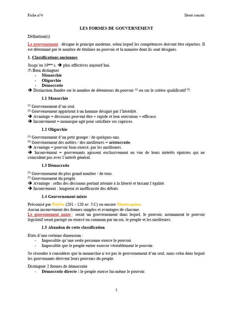 Les formes de gouvernement expliquées | PDF | Démocratie | Idéologies ...