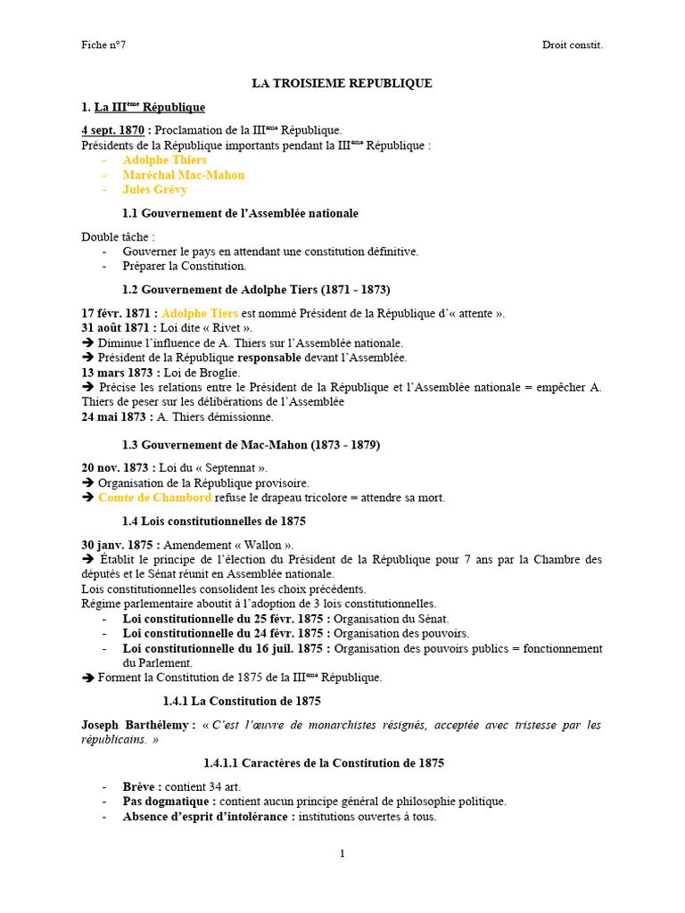 Lois constitutionnelles de 1875 en France | PDF | Troisième République ...