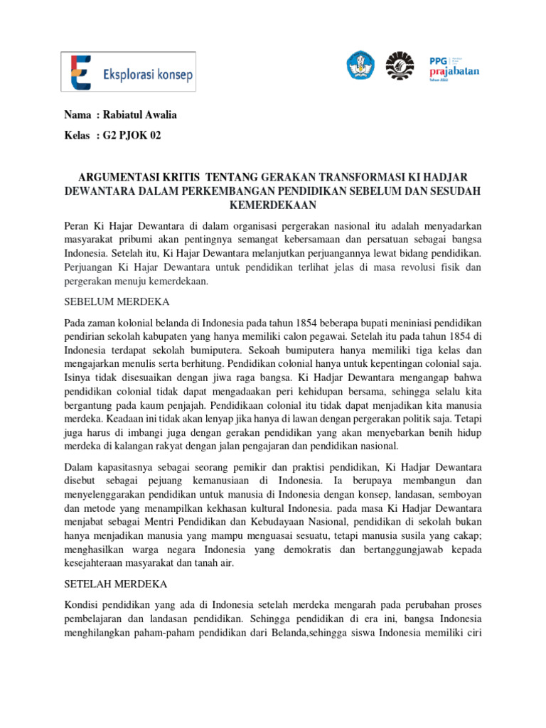 T1 Eksplorasi Konsep-ARGUMENTASI KRITIS GERAKAN KI HAJI DEWANTARA SEBELUM DAN SESUDAH ...