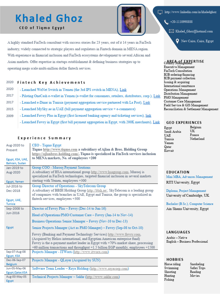 Khaled - Ghoz - CV - 2022 - Summary - V4.0 | PDF | Mena | Egypt