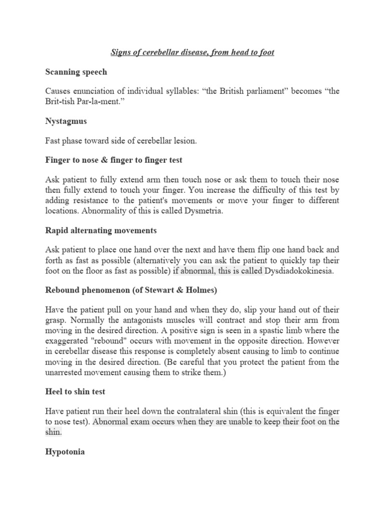 Assesment of Cerebeller Function 30-04-2020 | PDF | Cerebellum ... Assesment of Cerebeller Function 30-04-2020 | PDF | Cerebellum ...