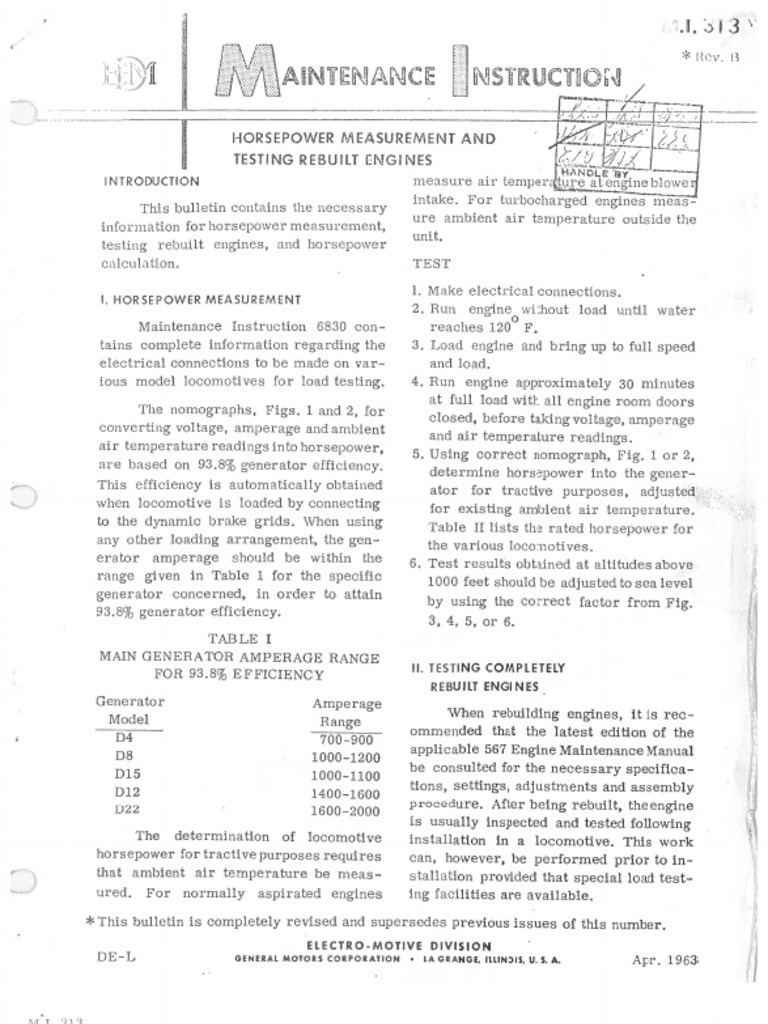 MI 313 Rev B - Horsepower Measurement and Testing Rebuilt Engines | PDF
