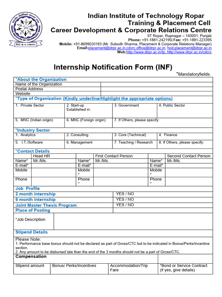IIT Ropar Internship Notification Form 2021-22 | PDF | Engineering ...