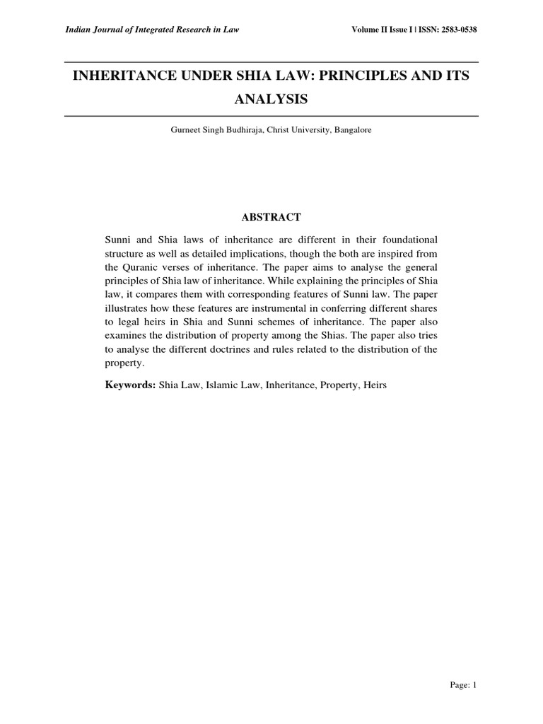 Inheritance Under Shia Law Principles and Its Analysis | PDF | Inheritance | Kinship And Descent