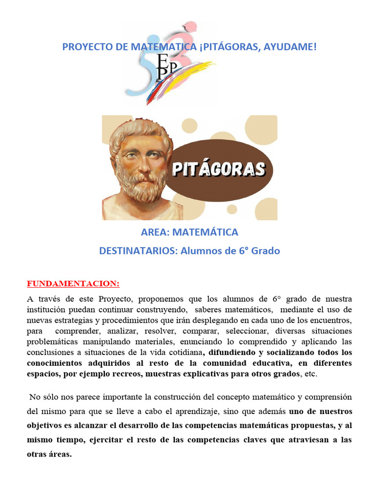 Proyecto de Matematica Pitagoras Ayudame-3 | PDF | Matemáticas | Números Proyecto de Matematica Pitagoras Ayudame-3 | PDF | Matemáticas | Números