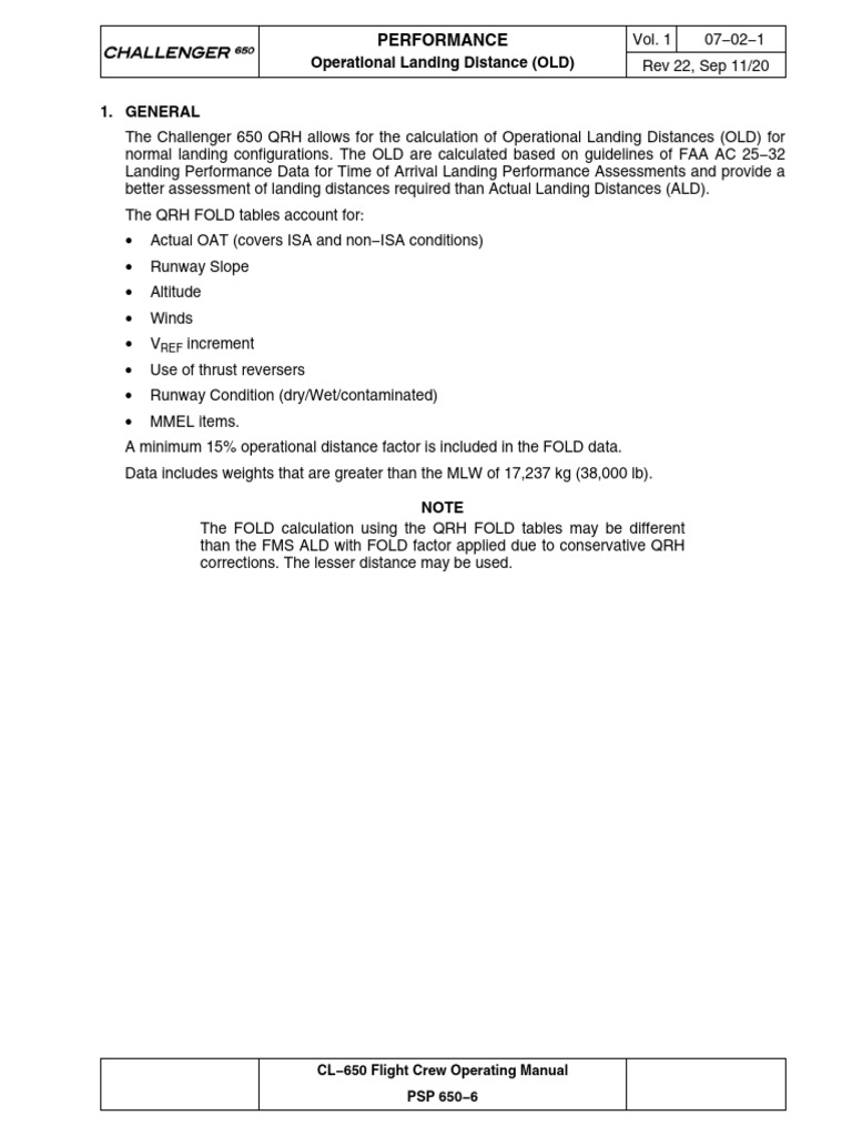 FCOM07-02.full Operational Landing Data OLD | PDF | Runway | Altitude