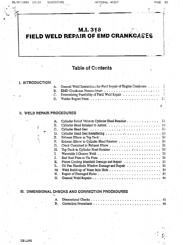 MI 318 - Field Weld Repair of EMD Crankcases | PDF