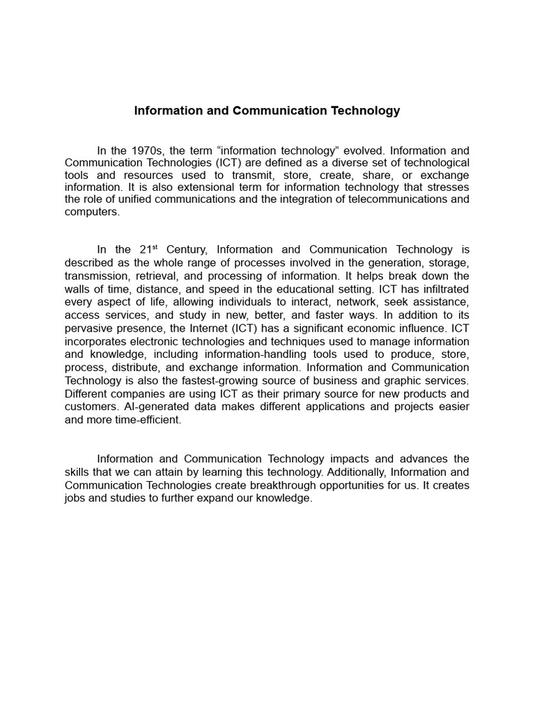 Information and Communication Technology | PDF