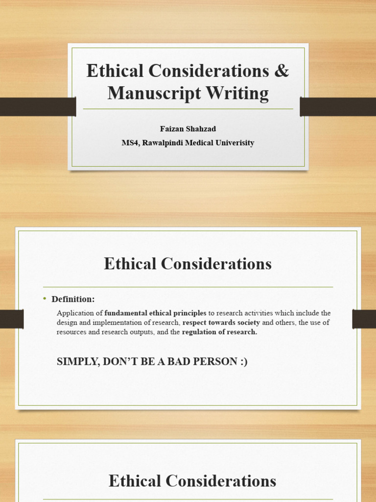 Ethical Considerations & Manuscript Writing Faizan Shahzad MSAP | PDF ...