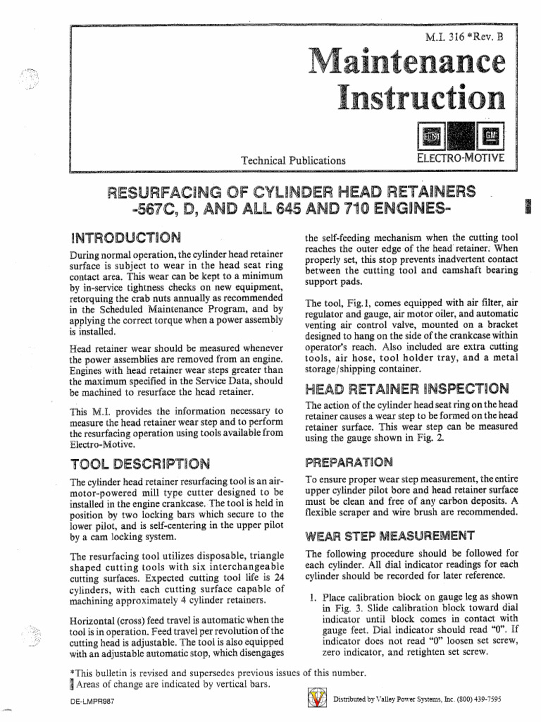 MI 316 Rev B - Resurfacing of Cylinder Head Retainers | PDF
