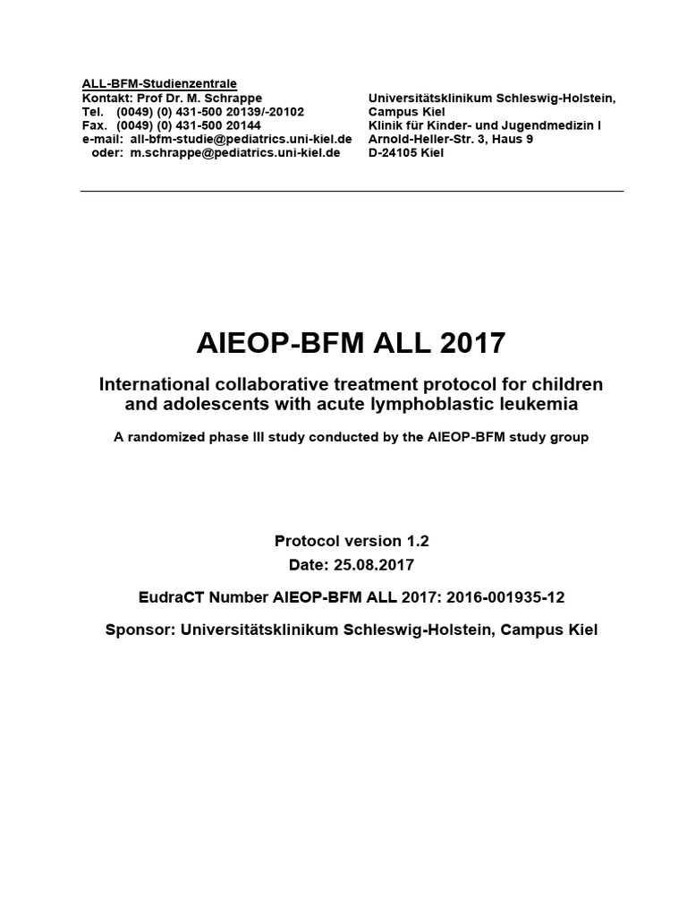 AIEOP-BFM ALL 2017 Protocol Overview | PDF | Clinical Trial | Observation
