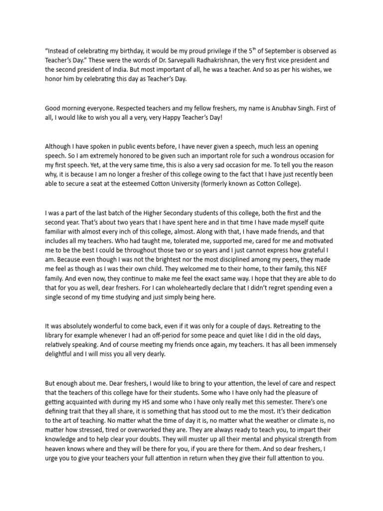 Teacher's Day Opening Speech | PDF