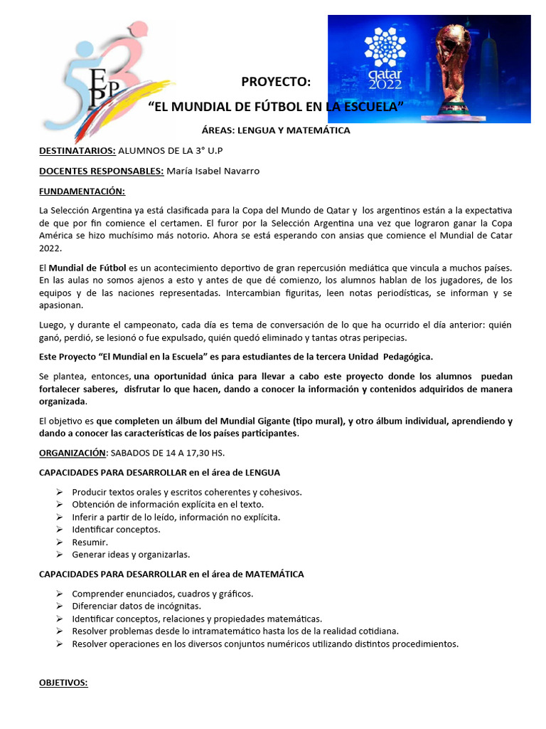 Proyecto Escolar: Mundial de Fútbol 2022 | PDF | Comunicación | Información