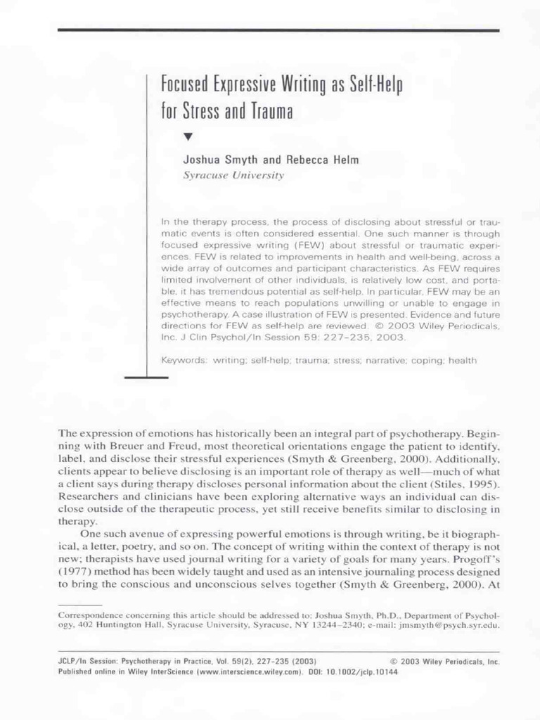 7 - Focused Expressive Writing As Self-Help For Stress and Trauma | PDF