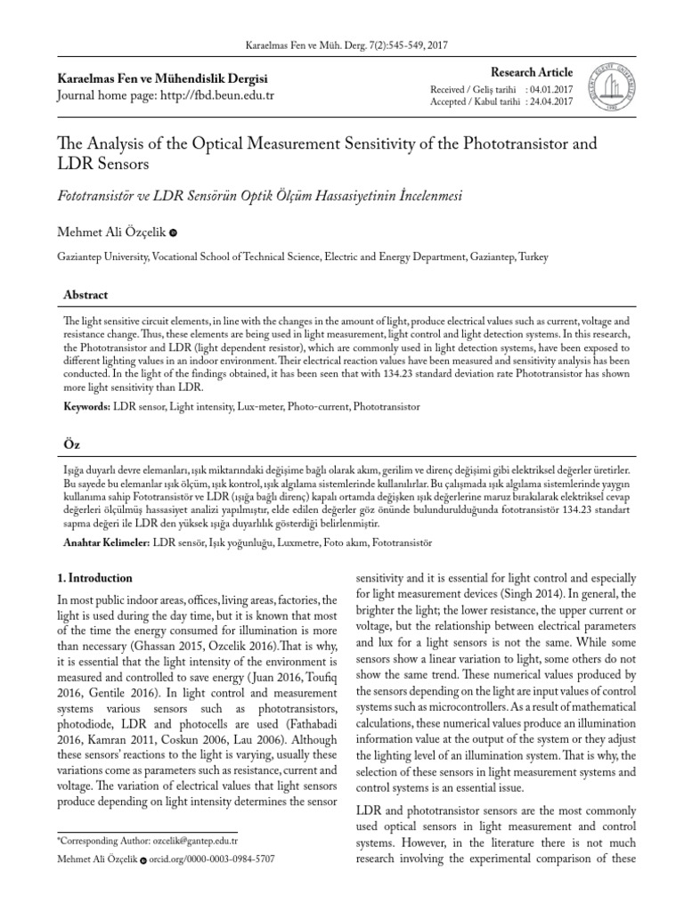Fototransist - R Ve LDR Sens - R - N Optik - L - M Hassasiyetinin ...