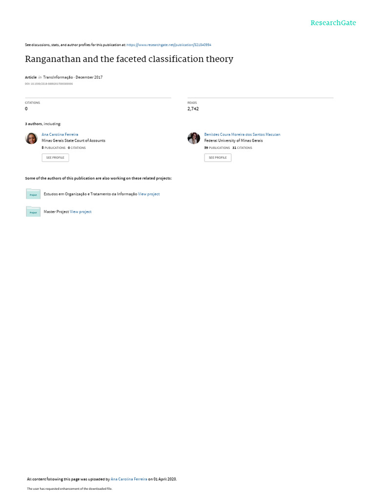 Ranganathan and The Faceted Classification Theory | PDF | Library Science