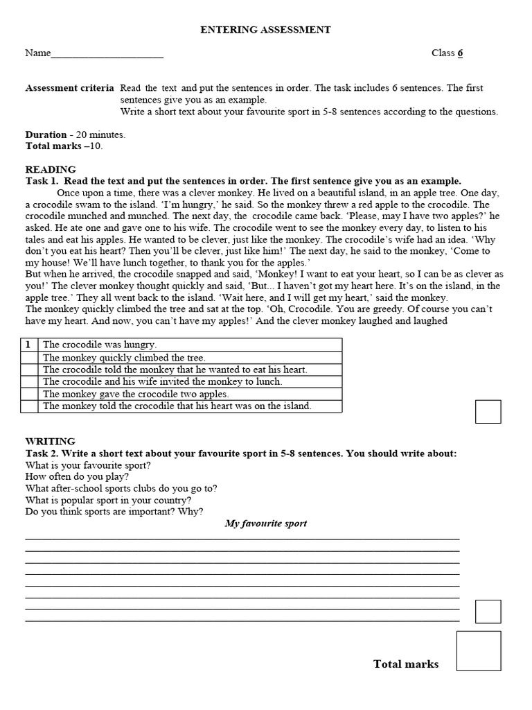 ENTERING ASSESSMENT For Grade 6 | PDF | Foreign Language Studies