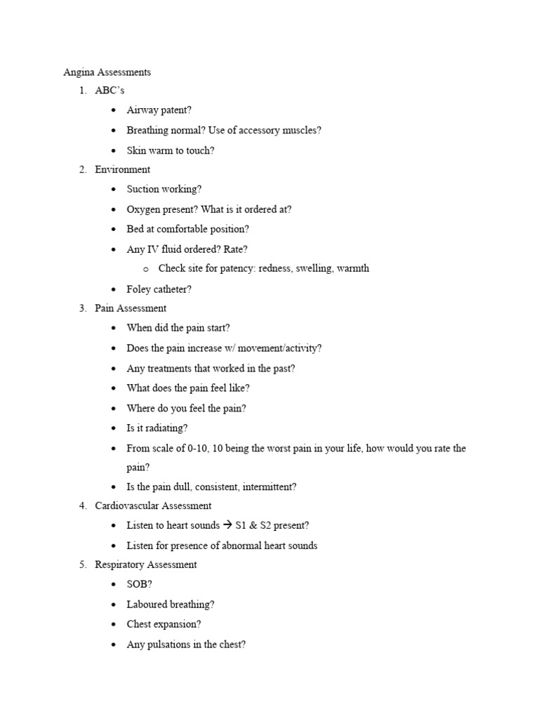 Angina Assessments | PDF | Myocardial Infarction | Heart