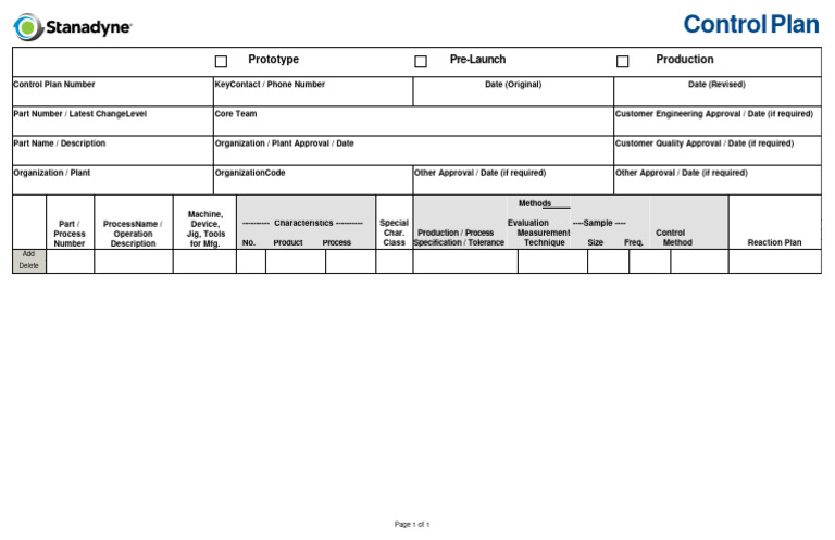 Prototype Control Plan Worksheet 1 | PDF