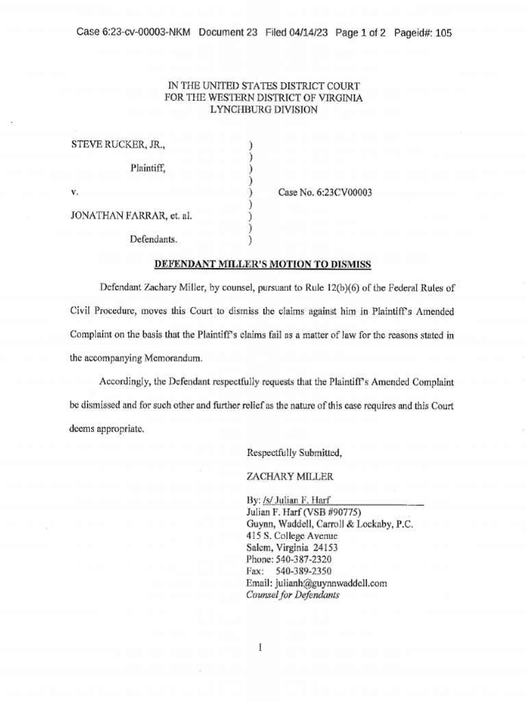 Motion To Dismiss by Defendant Zachary Miller | PDF