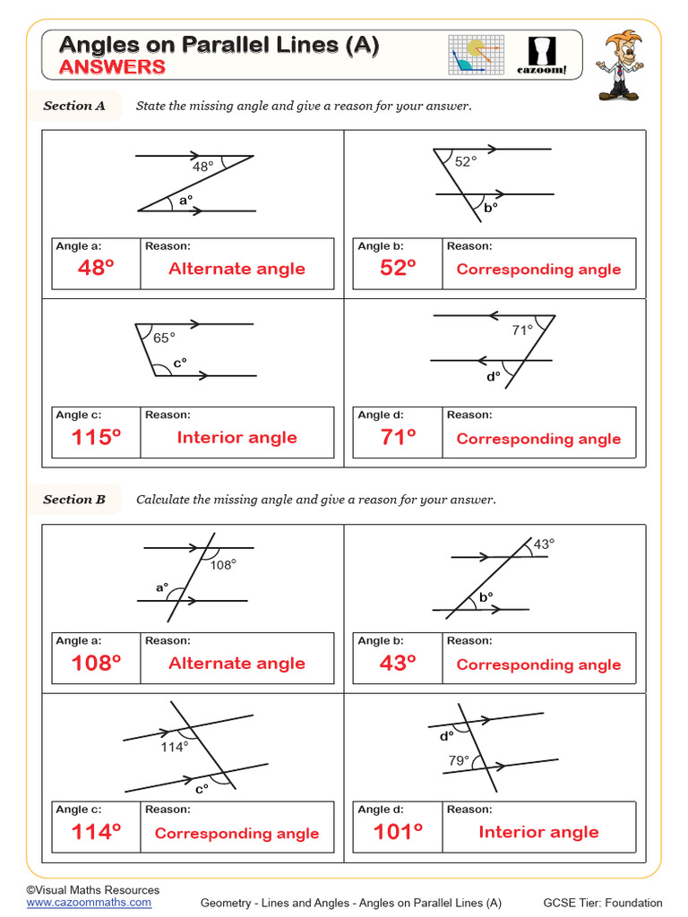 Angles on Parallel Lines Worksheet | PDF | Angle | Line (Geometry)