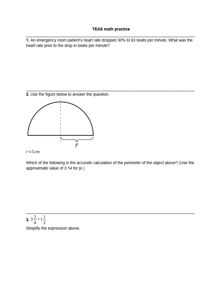 TEAS Math Practice (2 - 8) | PDF | Area | Length