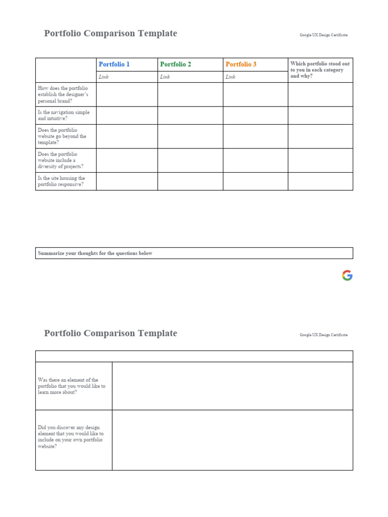 Portfolio Comparison Template | PDF