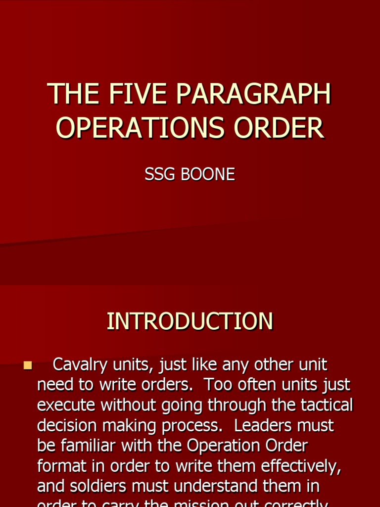 The Five Paragraph Operations Order | Military Science | Military