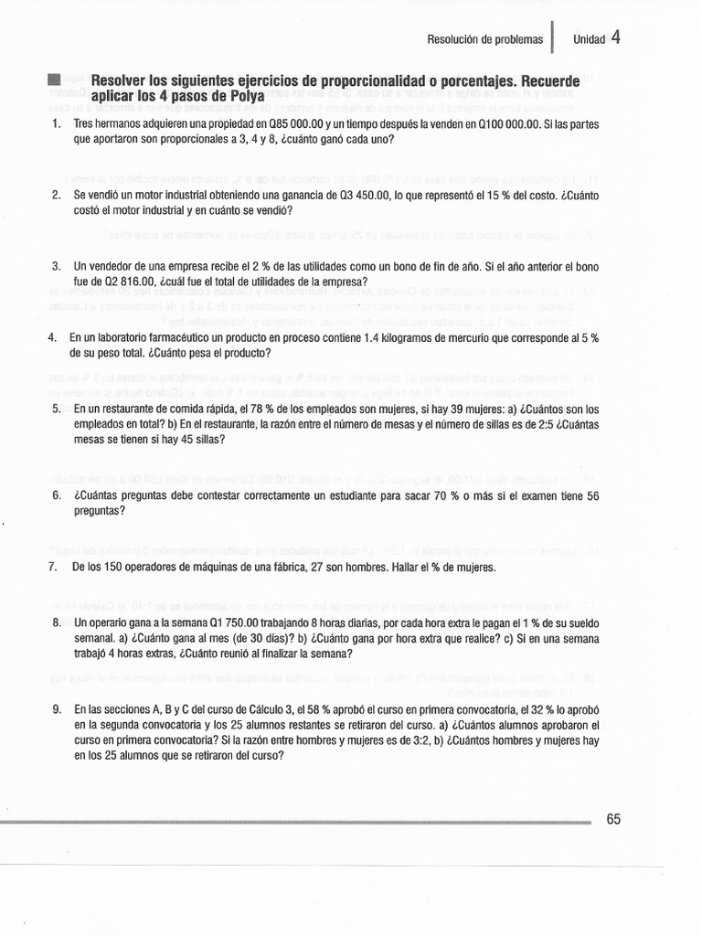 Hoja de Ejercicios # 5 Ingeniería Proporcionalidad y Porcentajes | PDF