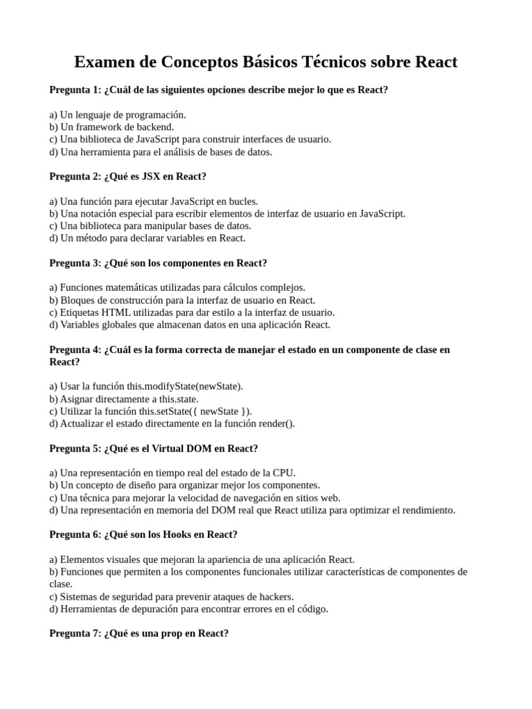 Examen React | PDF | Modelo de objeto de documento | Script Java