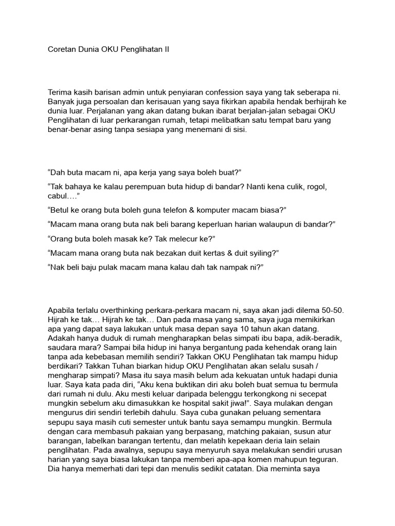 Coretan Dunia OKU Penglihatan 2 | PDF