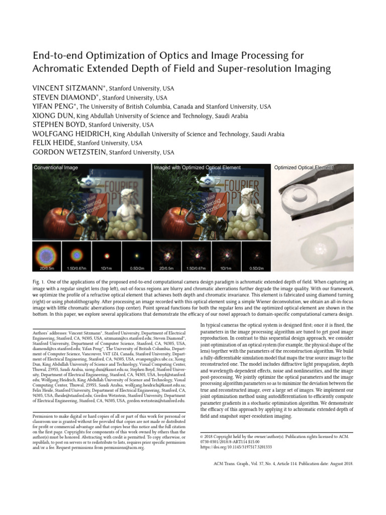 end-to-end optimization of optics and image processing for achromatic extended depth of field ...