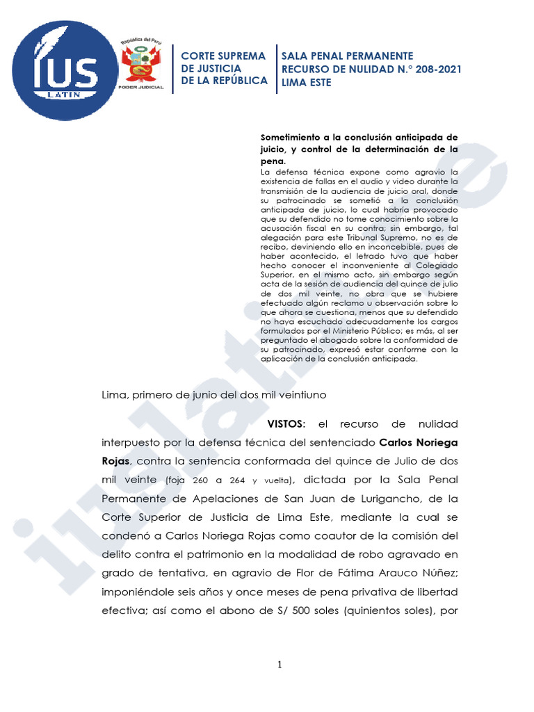 Recurso de Nulidad 208 2021 Lima Este | PDF