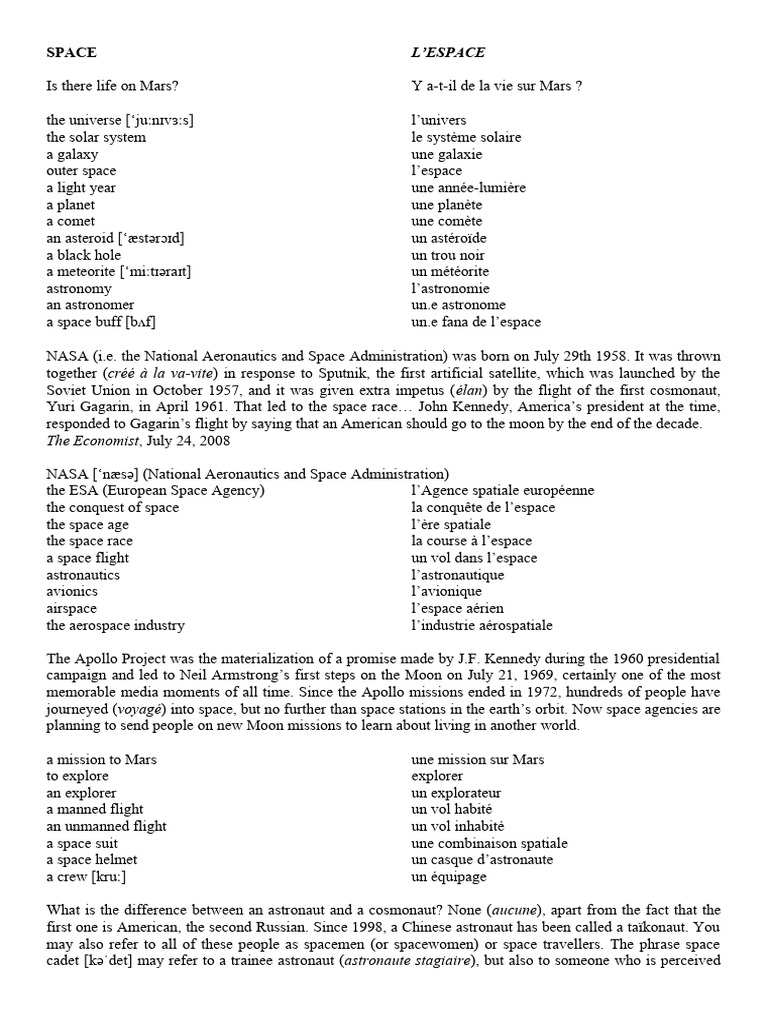 Vocabulary Space | PDF | Spacecraft | Astronauts